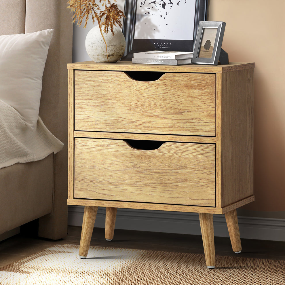 Oikiture Bedside Tables 2 Drawers Side Table Bedroom Furniture Storage ...